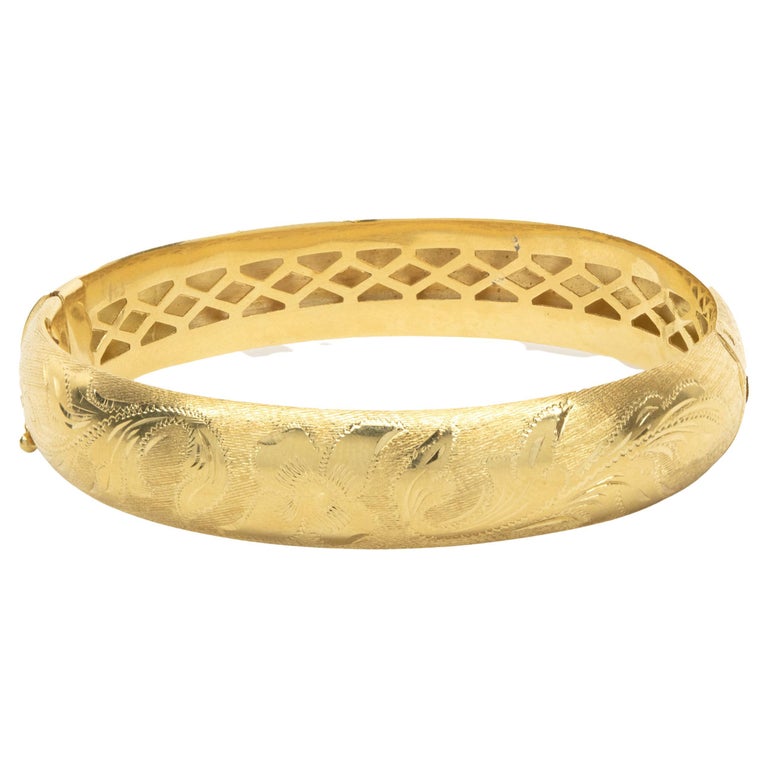 18 Karat Yellow Gold Vintage Floral Bangle Bracelet at 1stDibs | 18 ...