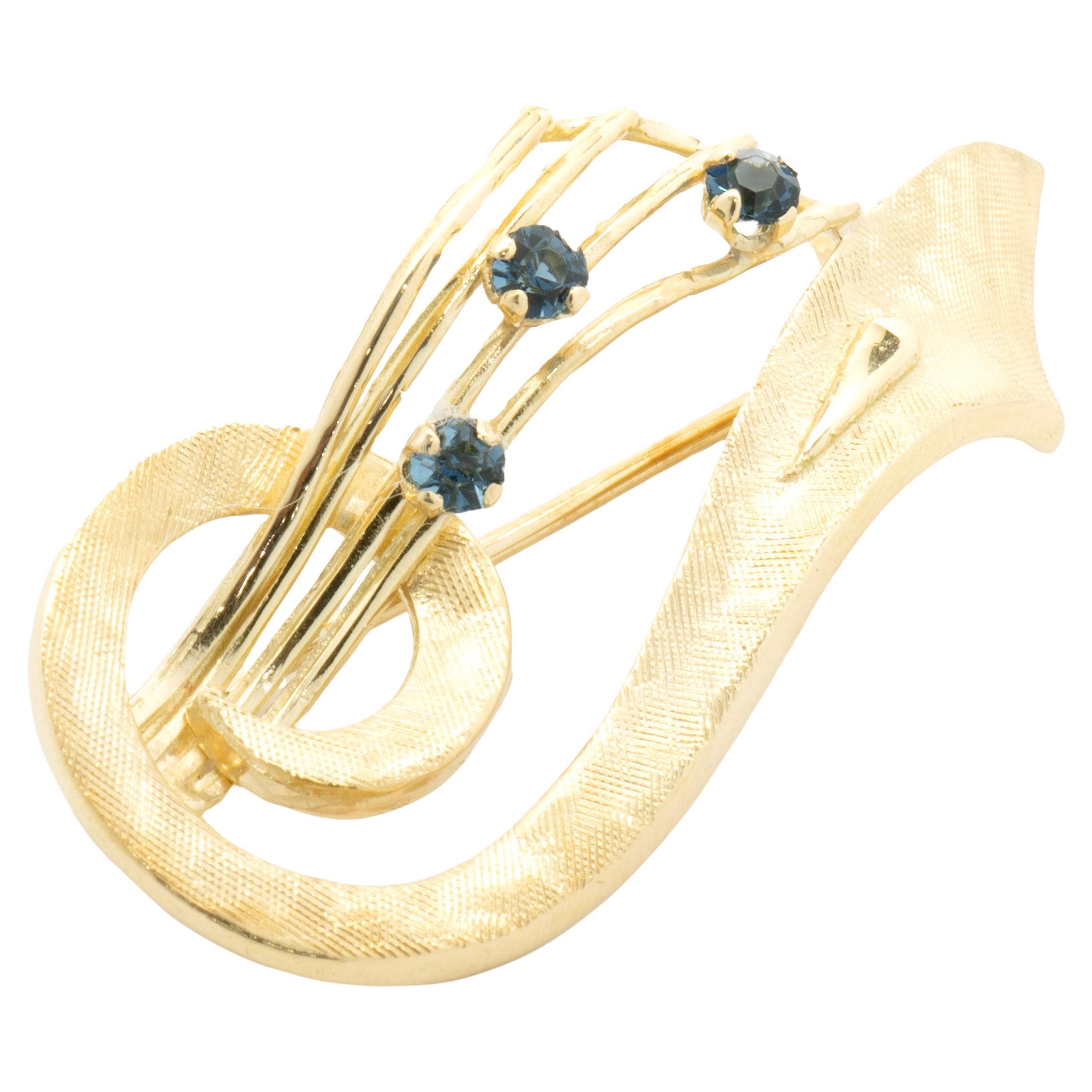 18 Karat Yellow Gold Vintage Florentine Sapphire Music Note Pin For ...