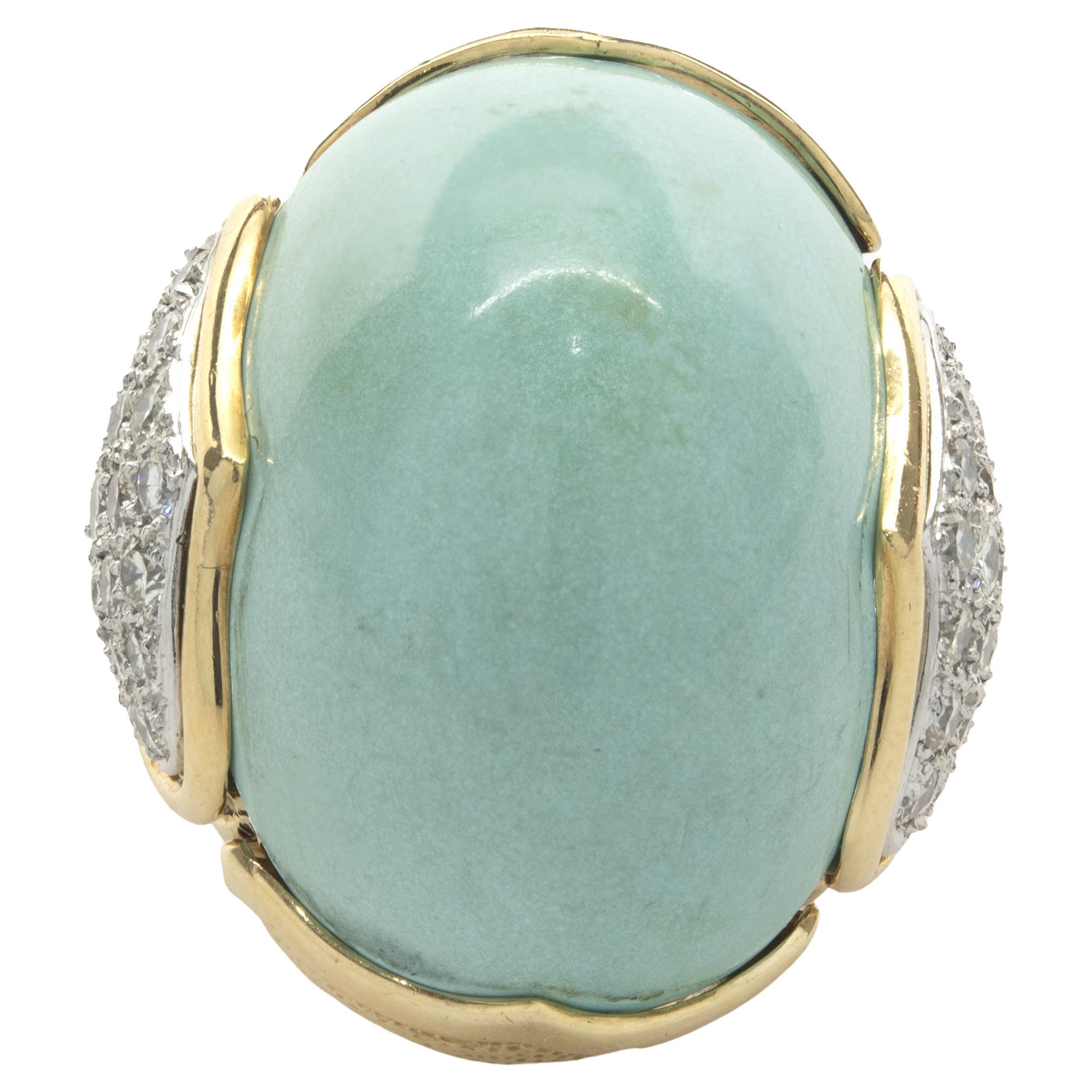 18 Karat Yellow Gold Persian Turquoise and Diamond Ring For Sale at ...