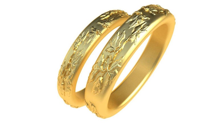 Customizable 18 Karat Yellow Gold Wedding Rings Bridal Set For Sale at ...