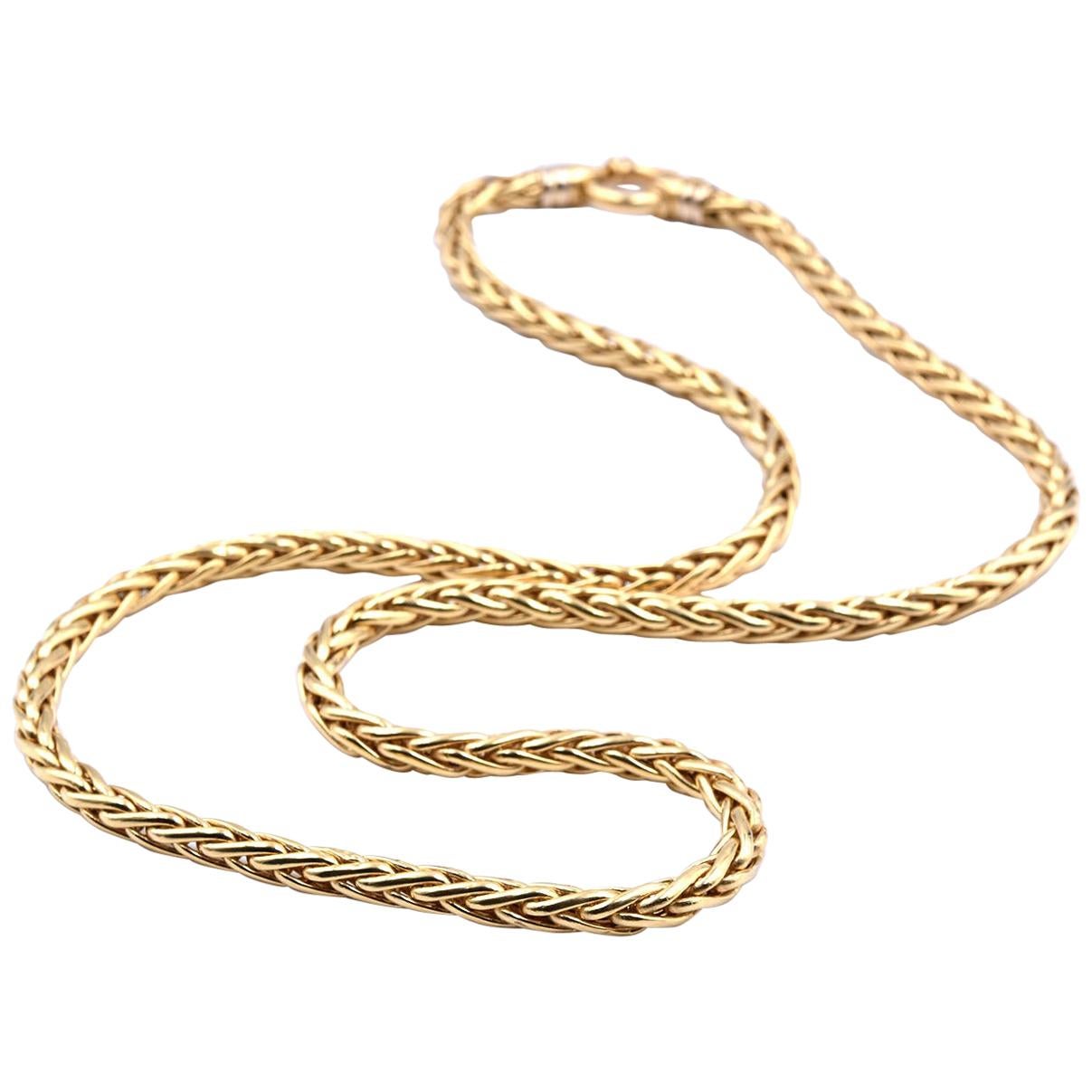 18 Karat Yellow Gold Wheat Chain at 1stDibs | 14k gold wheat chain