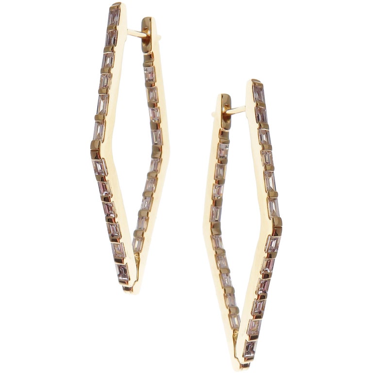 18-Karat Yellow Gold White Baguette Diamonds Rhombus Shape Hoop ...