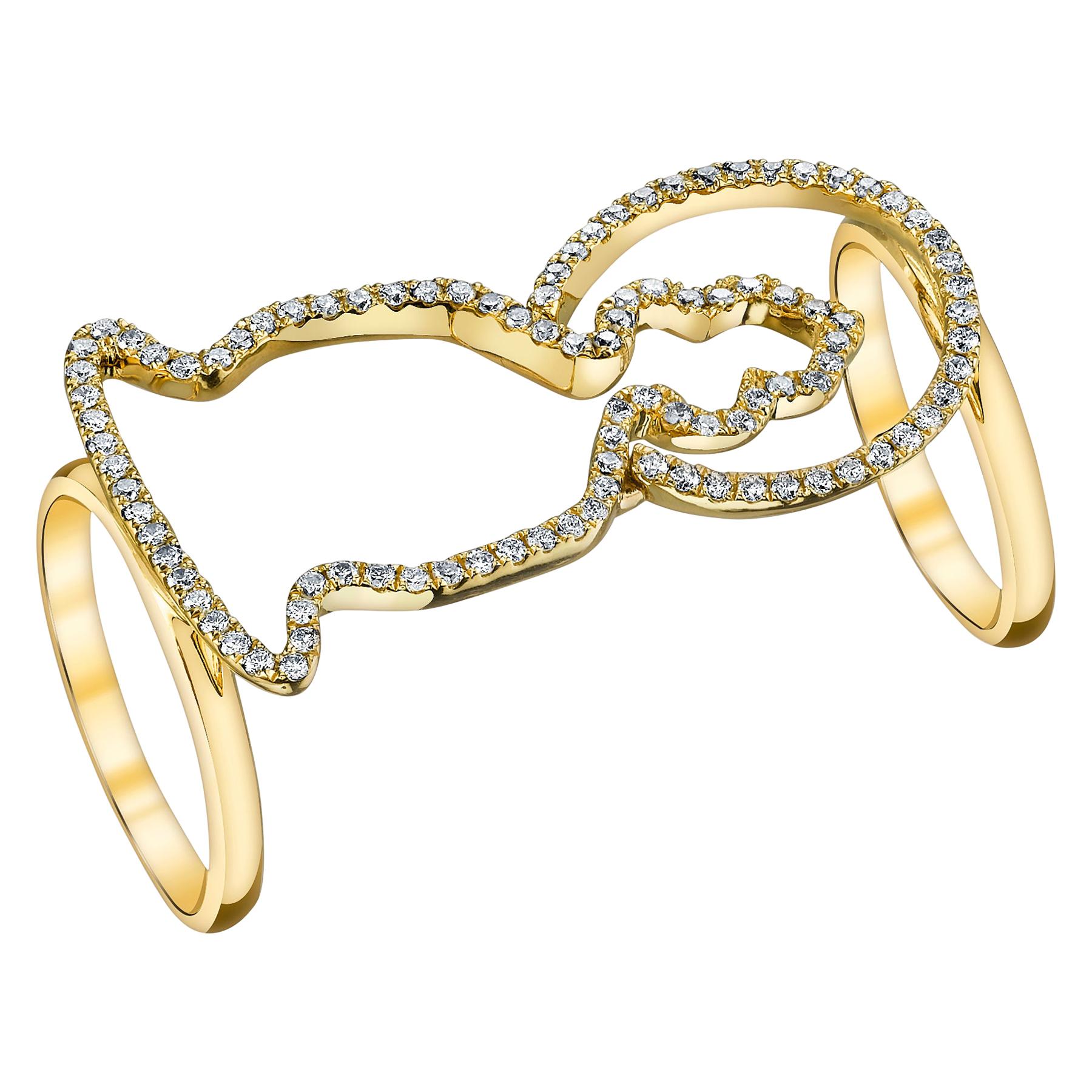 18 Karat Yellow Gold, White Diamond Double Silhouette Buddha Ring at ...