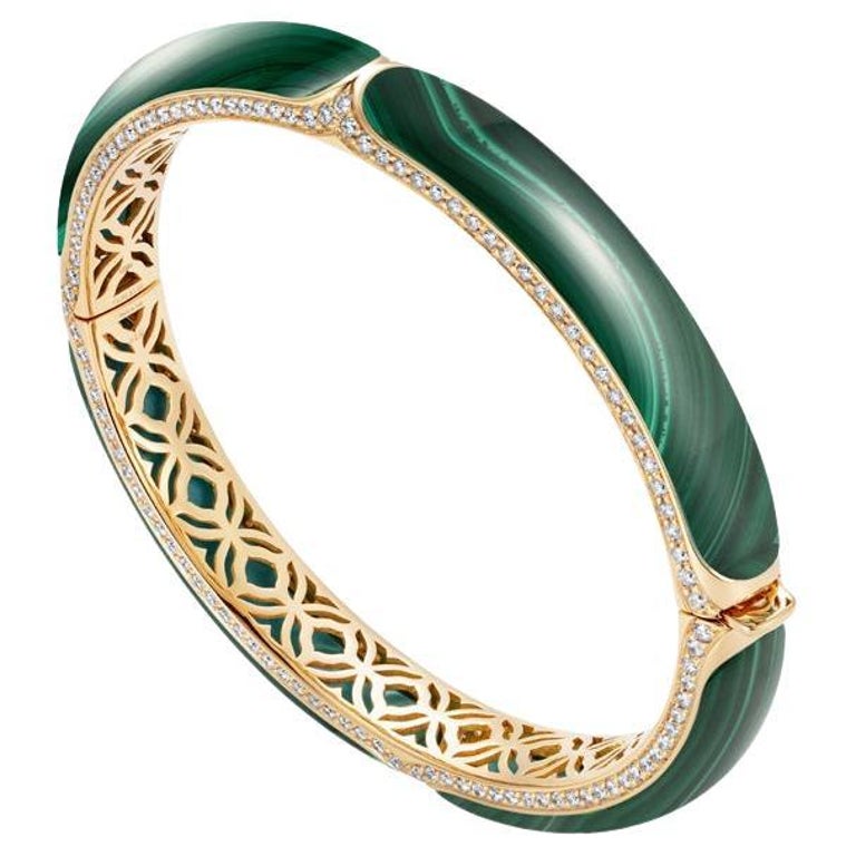 18 Karat Yellow Gold, White Diamonds and Malachite Bangle For Sale at ...