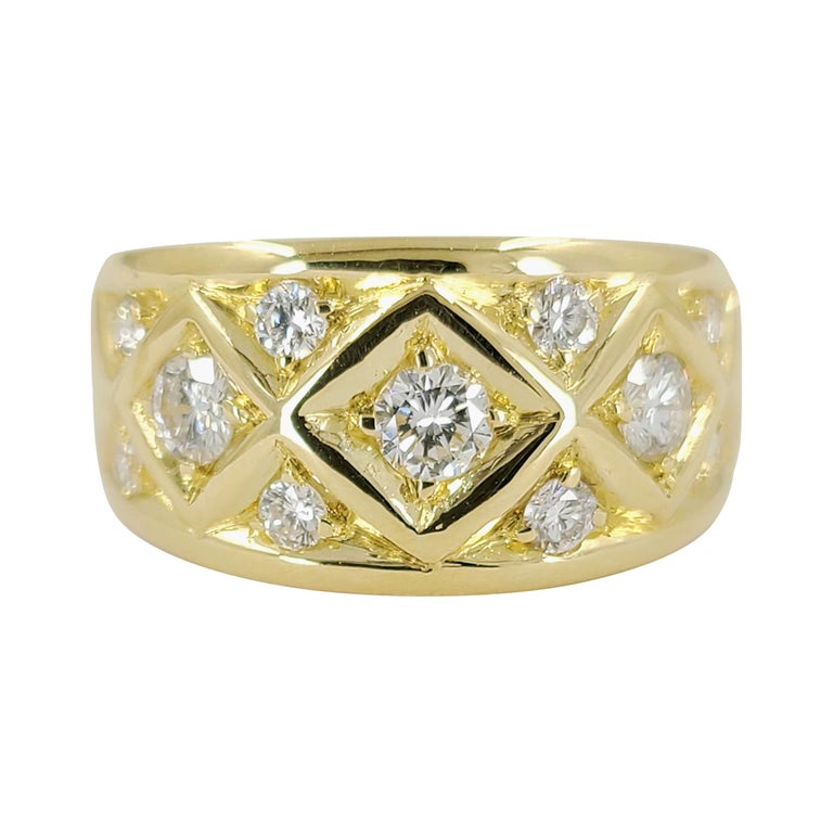 Yellow Gold Wide Diamond Band Ring For Sale at 1stDibs