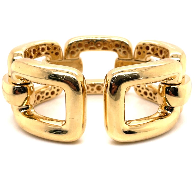 18 Karat Yellow Gold Wide Hardware XL Link Cuff Bracelet 120.8 Grams ...
