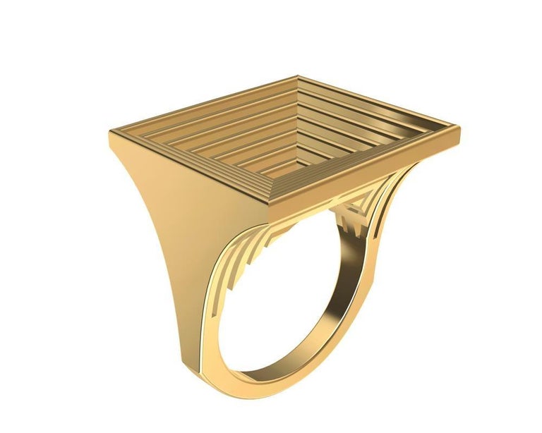 Customizable 18 Karat Yellow Gold Women's Rectangle Sculpture Ring For ...