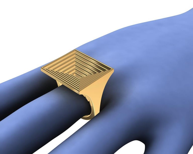 Customizable 18 Karat Yellow Gold Women's Rectangle Sculpture Ring For ...