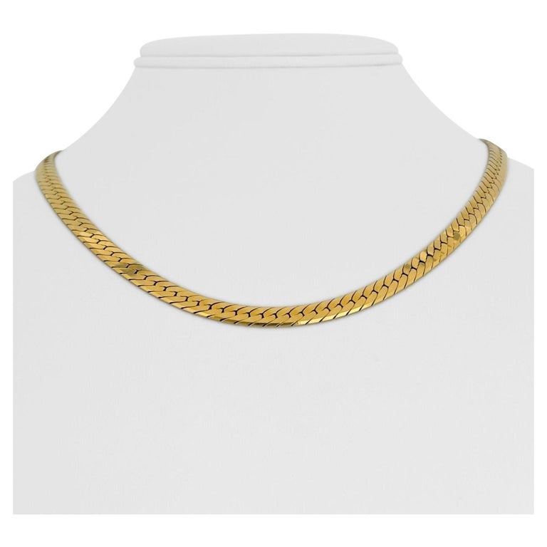 18 Karat Yellow Gold Solid Thick Herringbone Link Chain Necklace, Italy ...