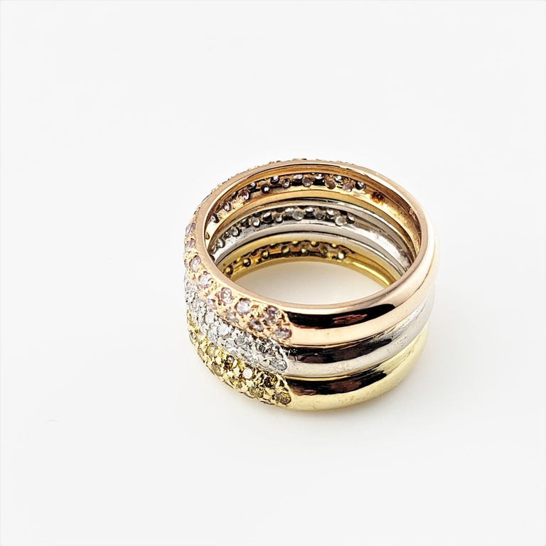 18 Karat Yellow White and Rose Gold and Diamond Triple Band Ring For ...