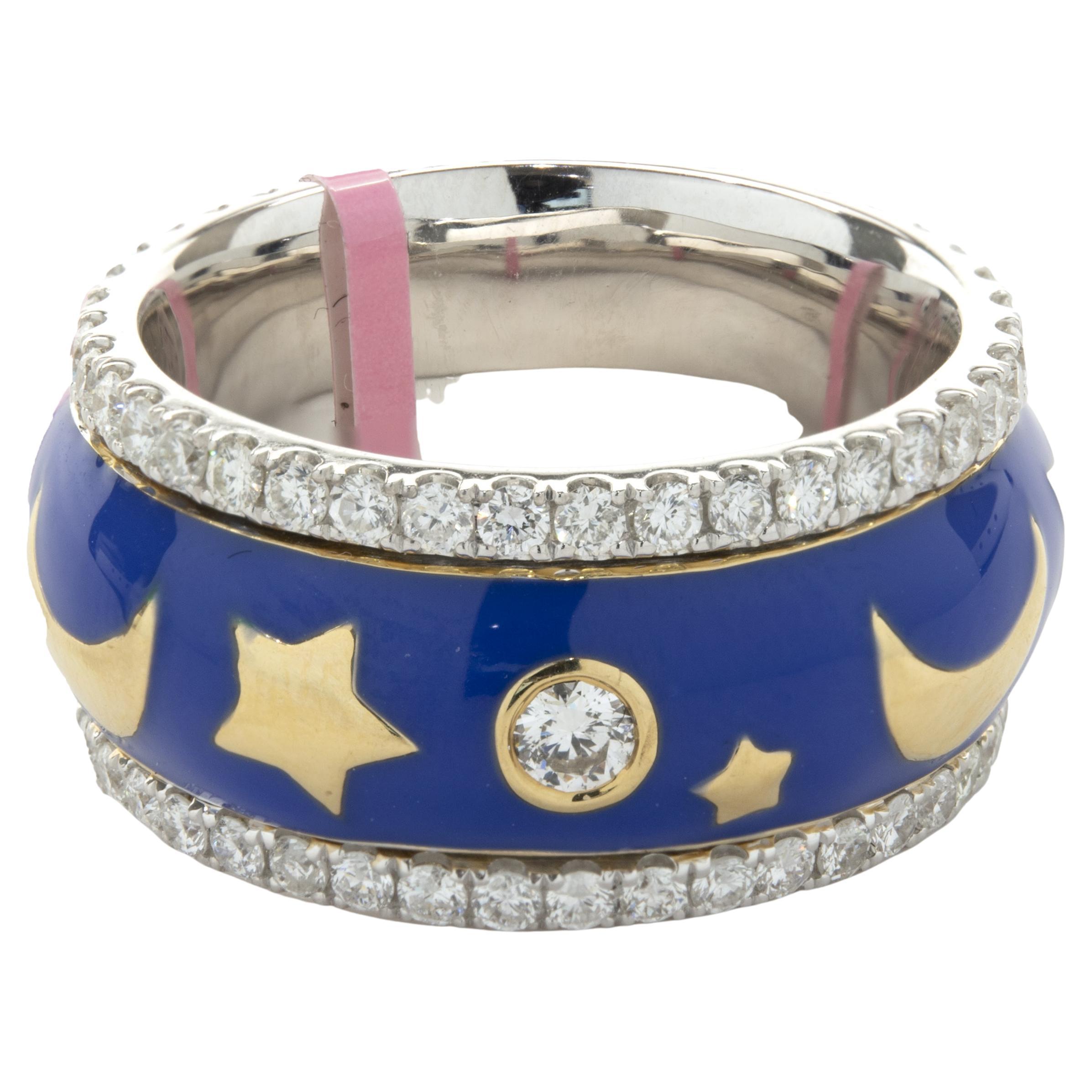 Vintage Moon, Heart and Star Diamonds Band Ring 18 Karat Yellow and ...