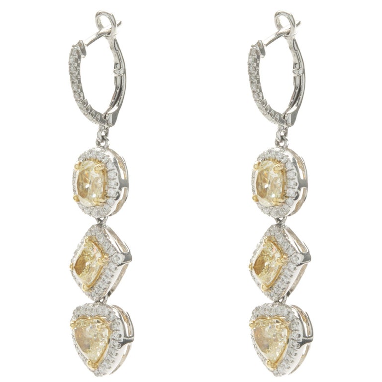 18 Karat Yellow and White Gold Fancy Yellow Multi Shape Diamond Drop ...