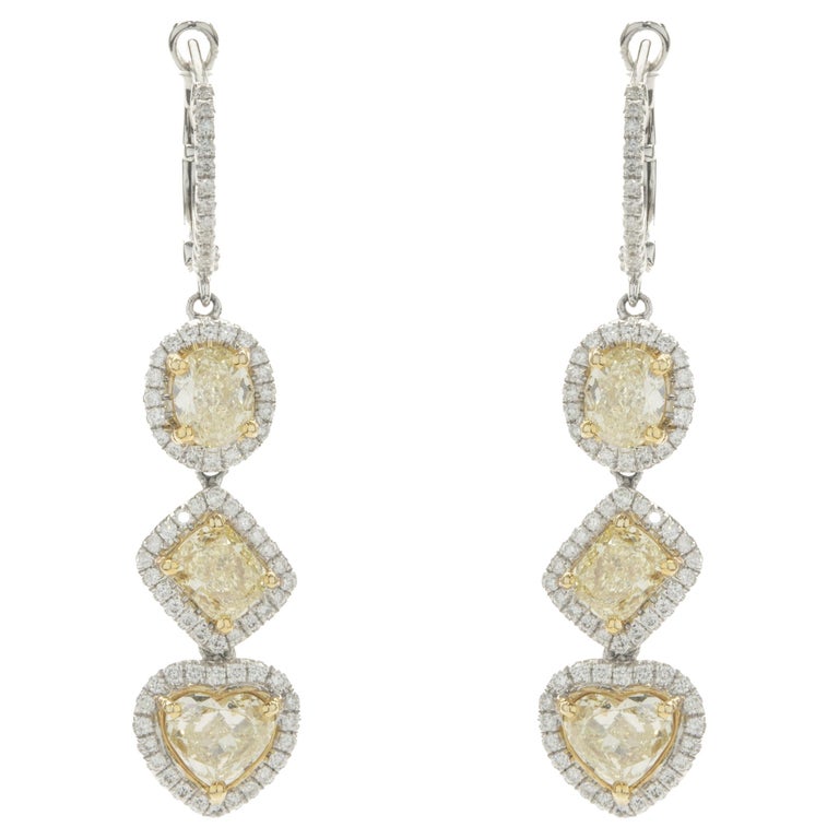 18 Karat Yellow and White Gold Fancy Yellow Multi Shape Diamond Drop ...