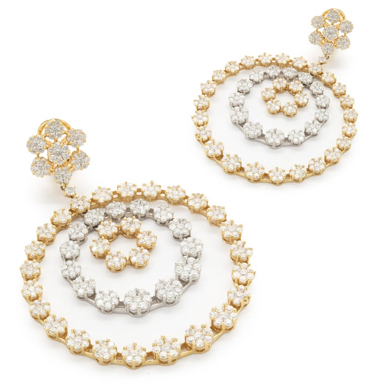 18 Karat Yellow and White Gold Pave Diamond Multi Circle Drop Earrings ...