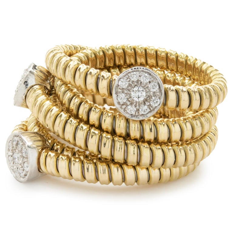 18 Karat Yellow and White Gold Six Row Stretch Ring with Pave Diamond ...