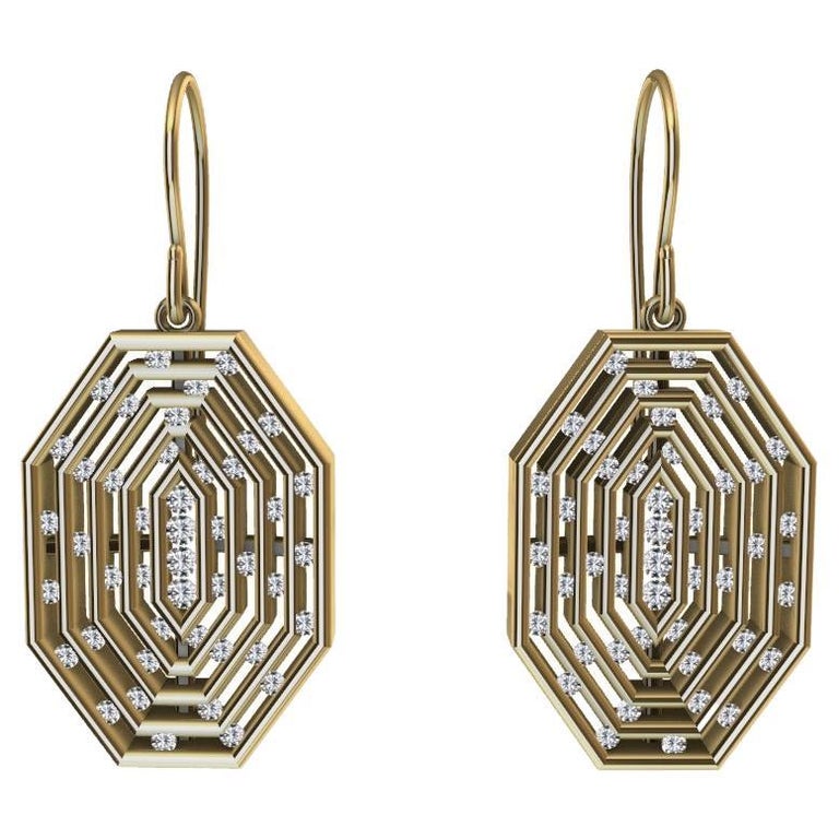 18 Karat Gelbe Diamanten Achteckige Damen-Ohrringe aus 18 Karat Gelbgold im Angebot bei 1stDibs