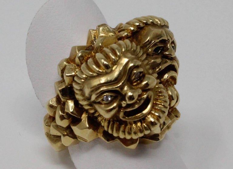 18 Karat Yellow Gold Tragedy and Comedy Ring at 1stDibs