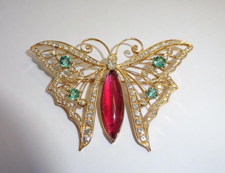 18 Karat Yg/Wg Diamond and Tourmaline Brooch For Sale at 1stDibs