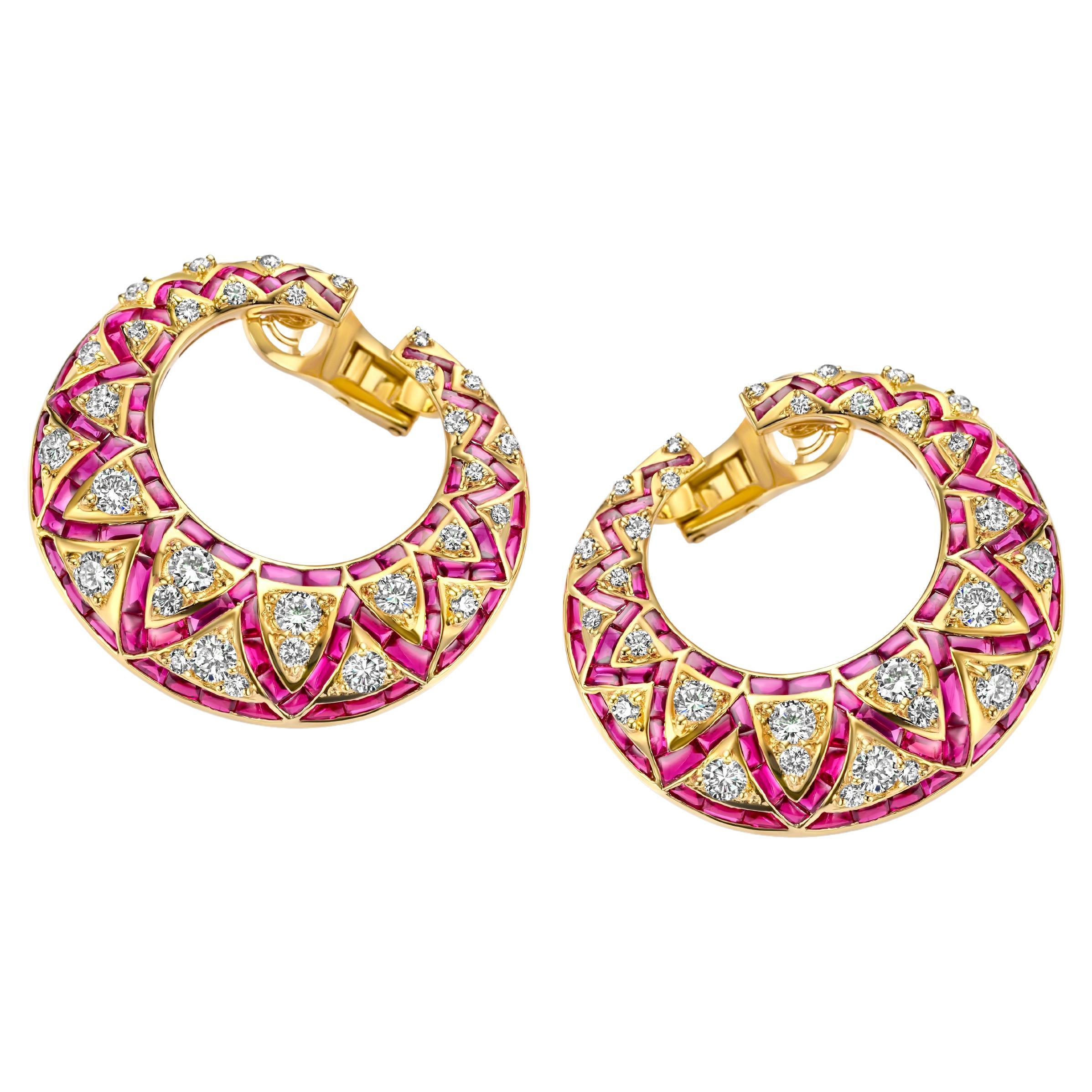 18 Karat Adler Genèva Ruby Cabochons and Diamonds Earrings, Estate ...