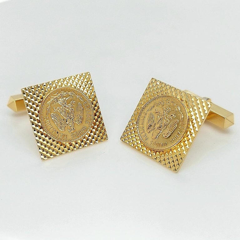18Kt Gold Cufflinks with "Estados Unidos Mexicanos" Gold Coin For Sale ...