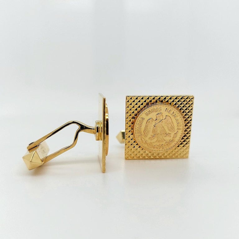 18Kt Gold Cufflinks with "Estados Unidos Mexicanos" Gold Coin For Sale ...