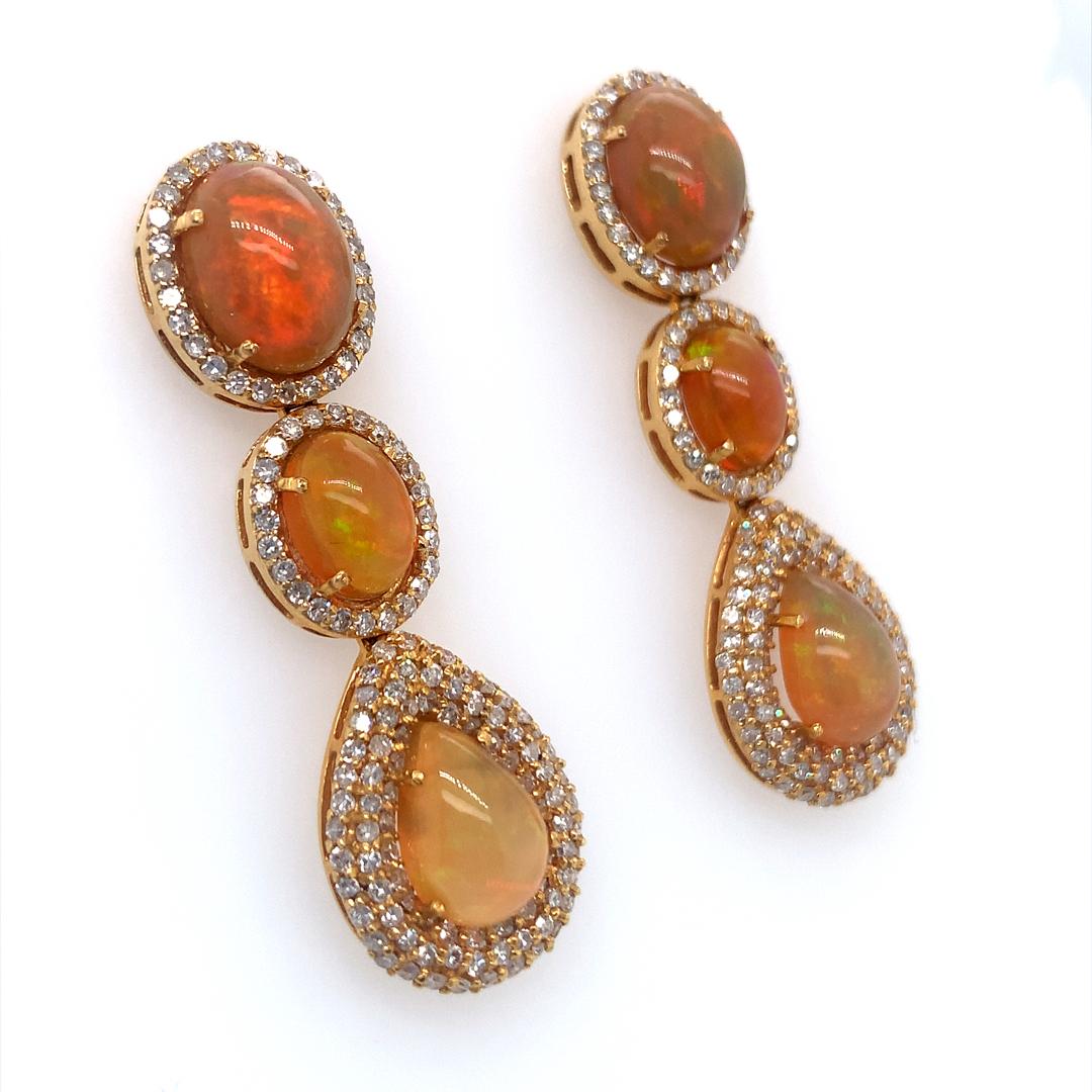 18 Kt Natural Opal Diamond Dangle Earrings For Sale at 1stDibs