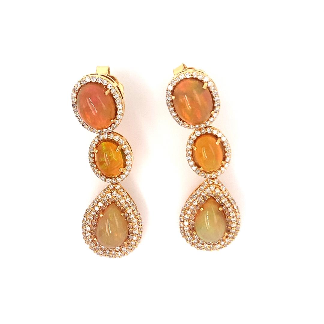 18 Kt Natural Opal Diamond Dangle Earrings For Sale at 1stDibs
