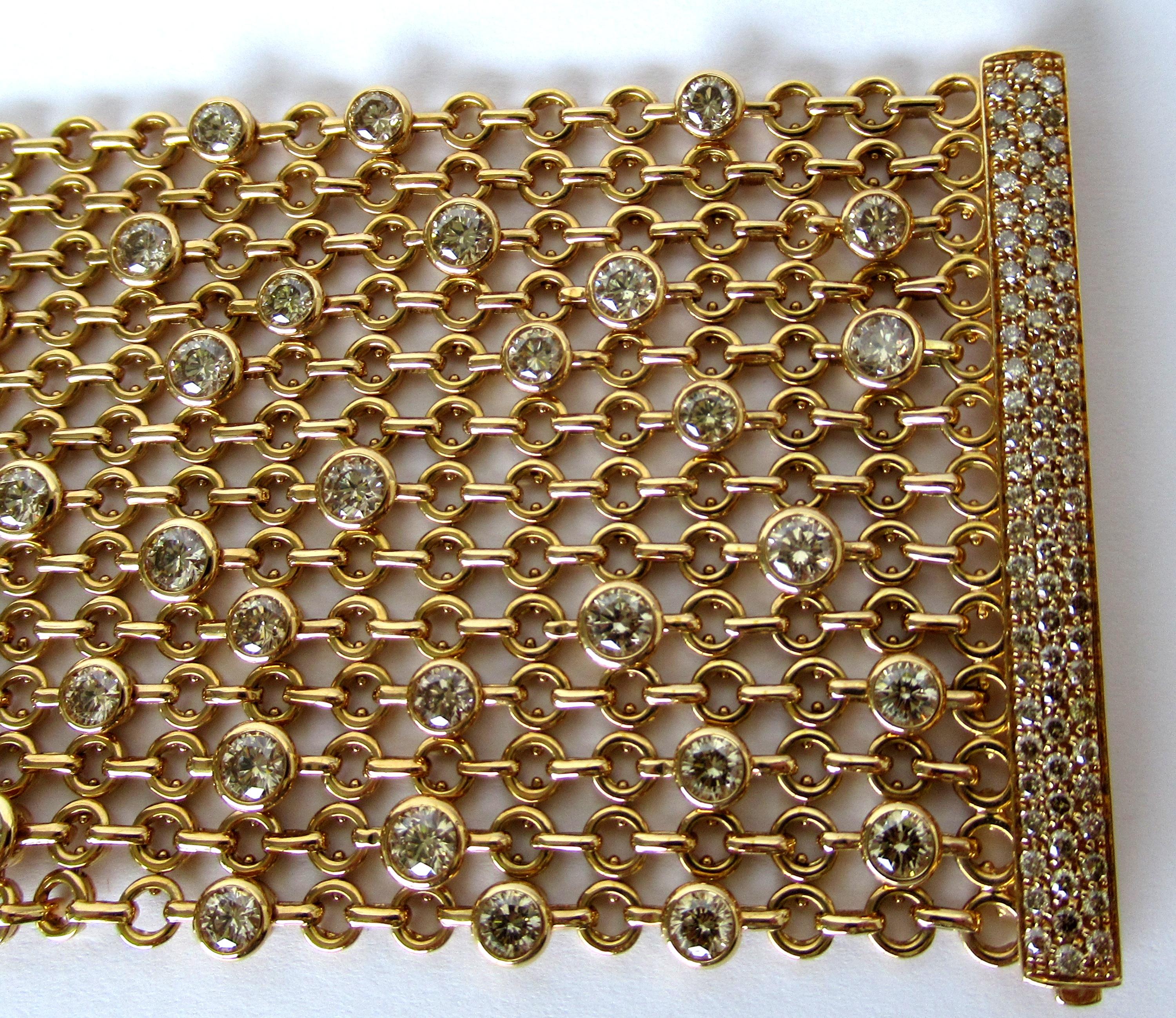 18 Karat Rose Gold 15.13 Carat Fancy Diamond Net Bracelet For Sale at ...