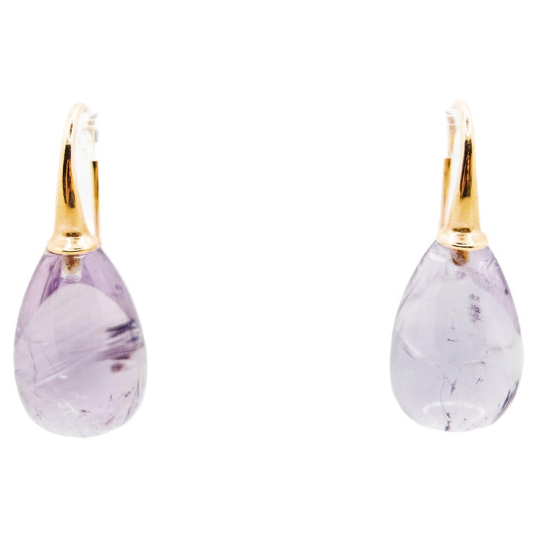 Drop Cut Amethyst and Rose Gold Dangle Earrings For Sale at 1stDibs