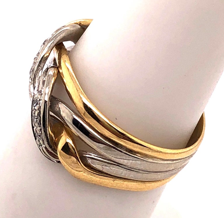 18 Karat Two-Tone Gold and Diamond Twist Wedding Fashion Ring 0.18 TDW ...