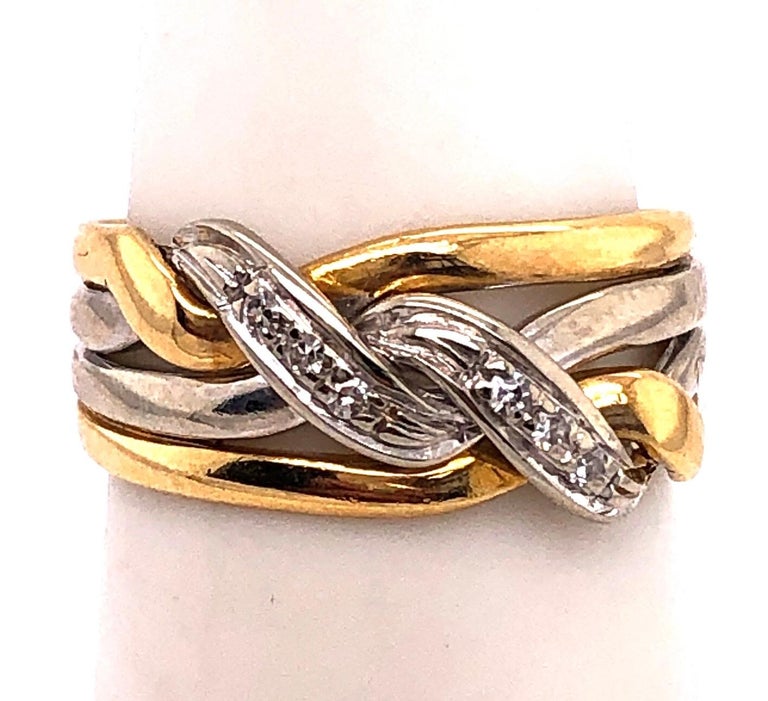 18 Karat Two-Tone Gold and Diamond Twist Wedding Fashion Ring 0.18 TDW ...