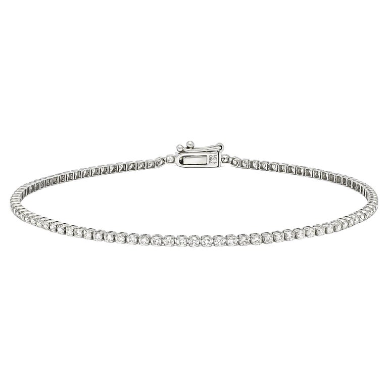 18Kt White Gold Single Row 4 Prong Natural Round Diamond Classic Tennis ...