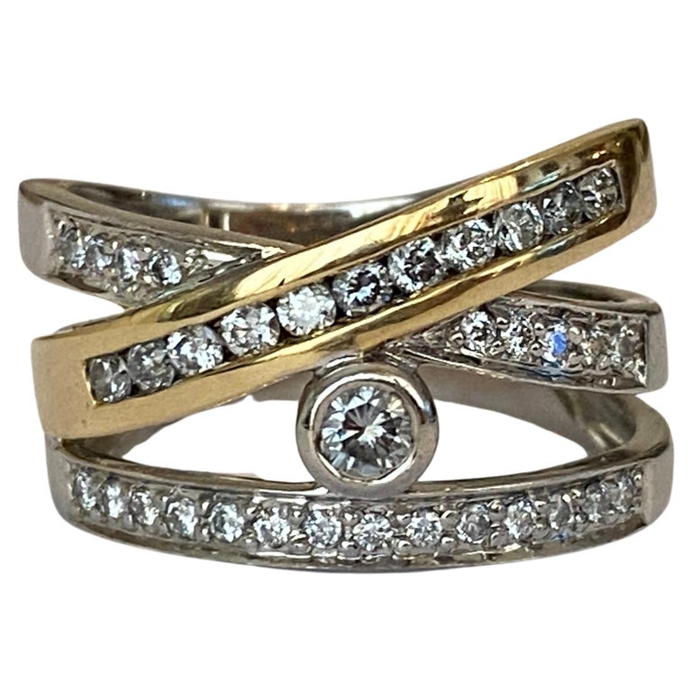 18 Kt. Yellow and White Gold Band Ring with 0.60 Ct Diamonds For Sale ...