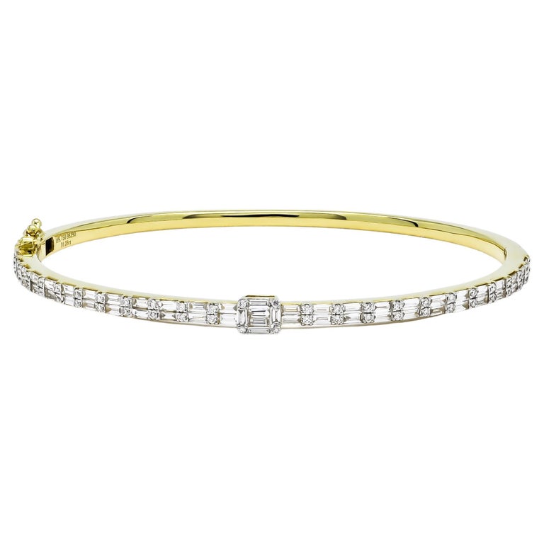 18 KT Yellow Gold Baguette Diamond Bangle Bracelet B12099 For Sale at ...