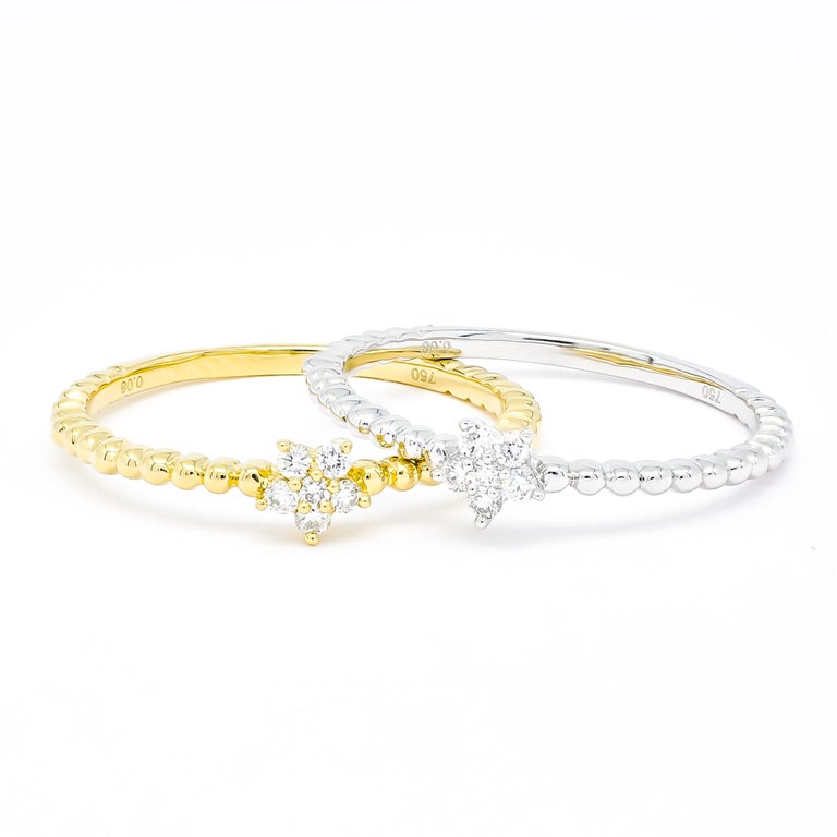 18 Karat Yellow Gold Cluster Diamonds Flower Cluster Stackable Ring For ...