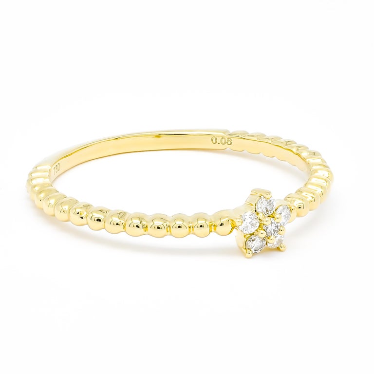 18 Karat Yellow Gold Cluster Diamonds Flower Cluster Stackable Ring For ...
