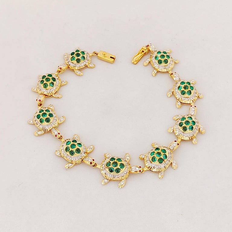 18 Karat Yellow Gold Diamond and 4.98 Carat Emerald Turtle Link ...
