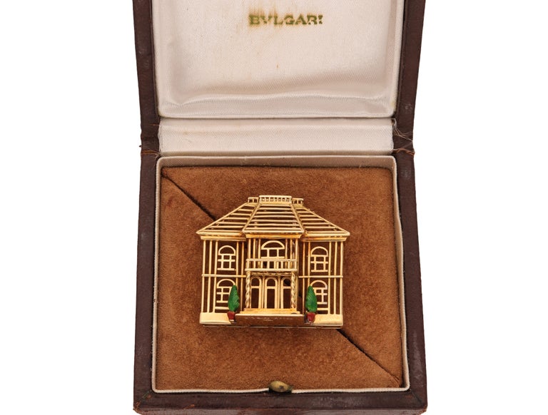 18 Karat Yellow Gold Enamel Bulgari Brooch at 1stDibs