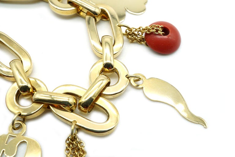 18 Kt yellow Gold Lucky Charms Link Bracelet For Sale at 1stDibs
