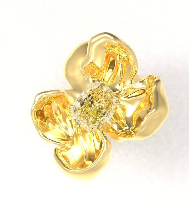 18 Karat Yellow Gold Magnolia Ring with GIA Certified 1.1 Carat Yellow ...