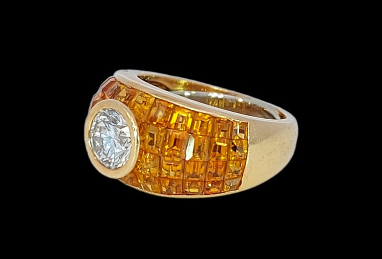 18 Karat Yellow Gold Ring 1ct Diamond and Yellow Sapphires, Estate ...