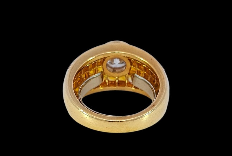 18 Karat Yellow Gold Ring 1ct Diamond and Yellow Sapphires, Estate ...