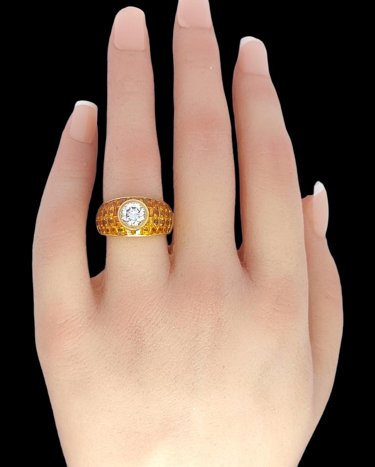 18 Karat Yellow Gold Ring 1ct Diamond and Yellow Sapphires, Estate ...