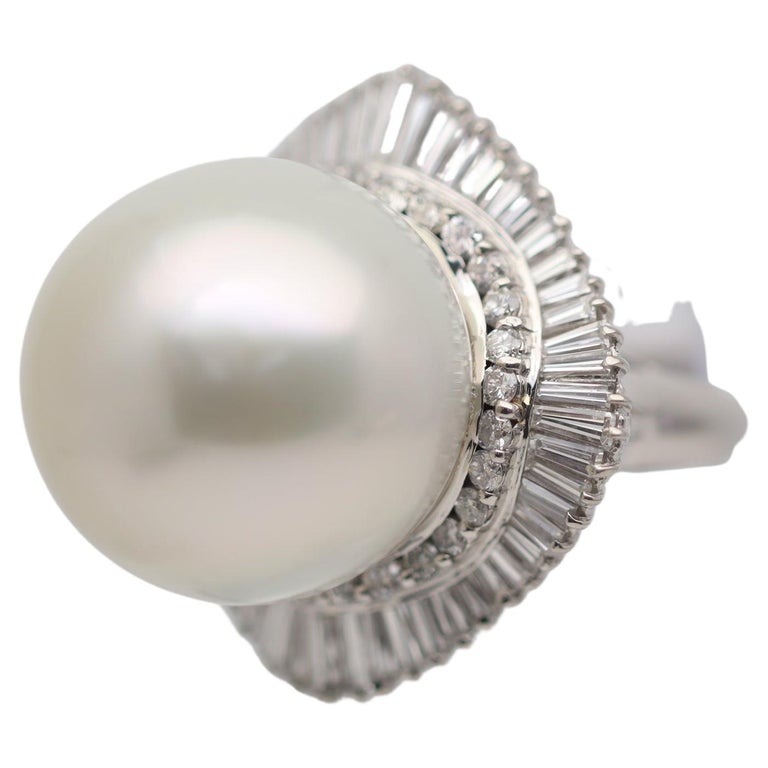 18 Millimeter South Sea Pearl Diamond Platinum Cocktail Ring For Sale ...
