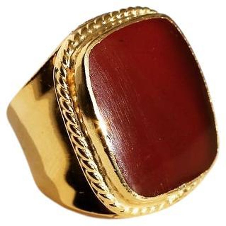 Customizable 18 X 18 MM Red Carnelian Gold Ring For Sale at 1stDibs
