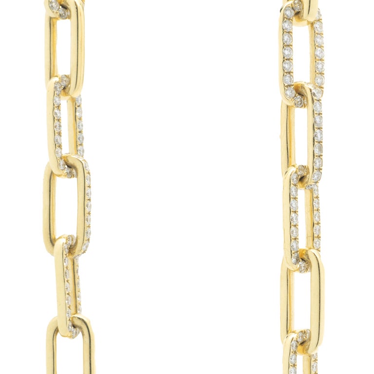 18 Yellow Gold Pave Diamond Paperclip Link Necklace For Sale at 1stDibs