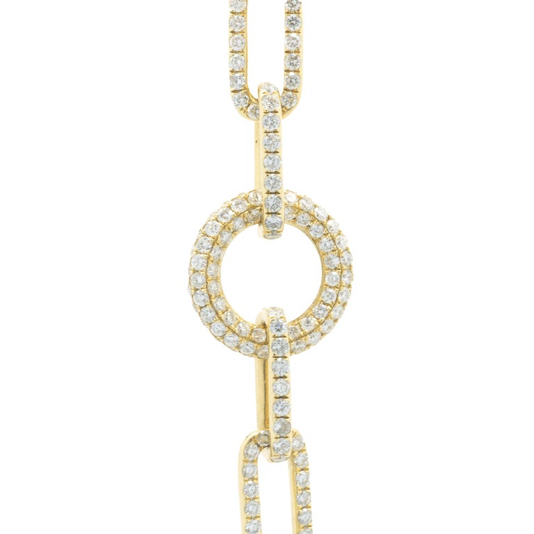 18 Yellow Gold Pave Diamond Paperclip Link Necklace For Sale at 1stDibs