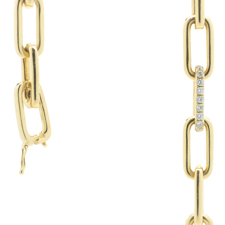 18 Yellow Gold Pave Diamond Paperclip Link Necklace For Sale at 1stDibs