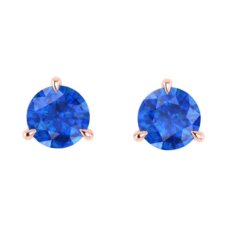 1.80 Carat Blue Sapphires Martini Ear Studs 18K Rose Gold For Sale at ...