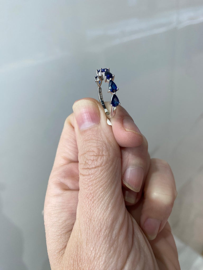 1.80 Carat Total Weight Natural Blue Sapphire Chasing Pear Band For ...